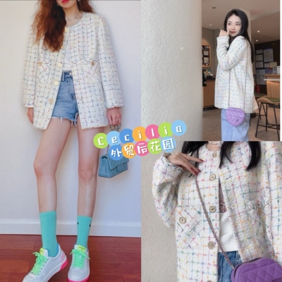 元~EDW@RD彩点粗花呢圆领外套 轻松拿捏巴黎女人的松弛时髦感