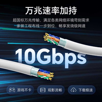 泛达超六类非屏蔽网线家用更换万兆无氧铜纯白色双绞线监控3新品