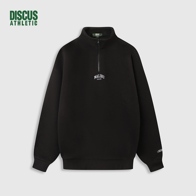 DISCUS2025冬季情侣款颗粒绒立领T半拉链加绒刺绣logo套头卫衣