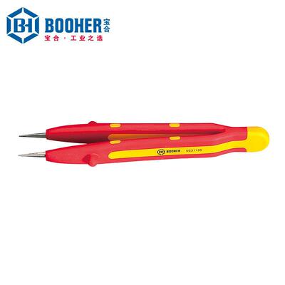 Booher宝合绝缘手工具 BH0231145 双色绝缘宽口横齿镊子145mm