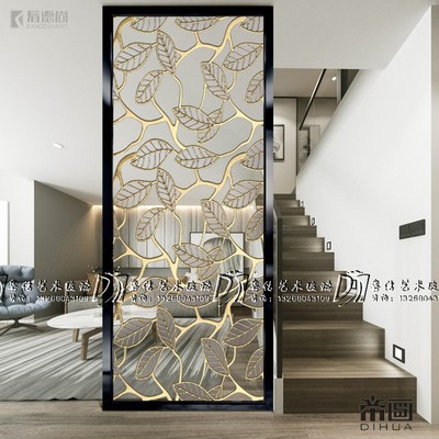 艺术玻璃屏风隔断雕磨砂透光现代客厅装饰玄关过道背景