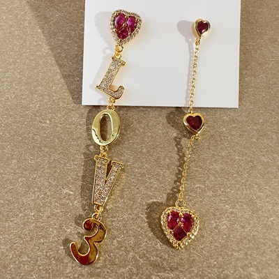 K家耳坠新年红桃心love红锆石耳坠复古奢华耳坠