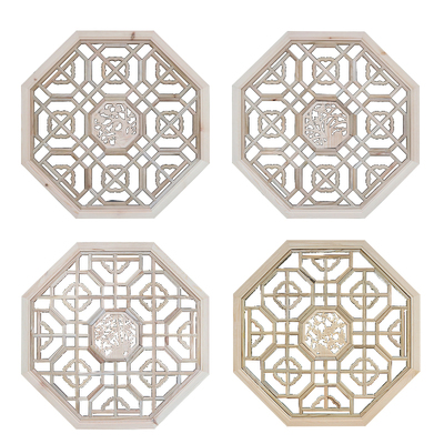 东阳木雕仿古实木中式装修灯罩吊顶圆形八角窗格圆窗玄关隔断