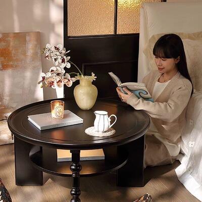 法式木茶几圆形茶小桌户型法式桌小子古风家用客厅实法式复古RFM