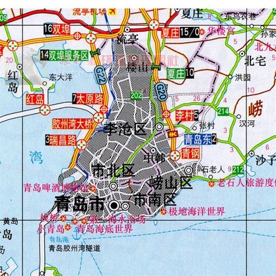 22新款 超大巨幅 青岛市墙 交通行政区划图 装饰画海报地图