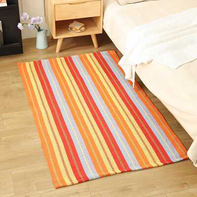 90X150cm棉线编织客厅茶几垫儿童爬爬毯机织彩色条纹透气卧室地垫