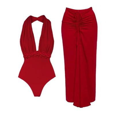 Red+Flower+One+Piece+Swimwear+With+ver+Up+rend+Swimsuit+2024
