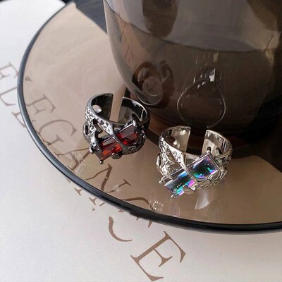 2023 New Punk Black Rings Thorns Vine Twine Red Rhinestones