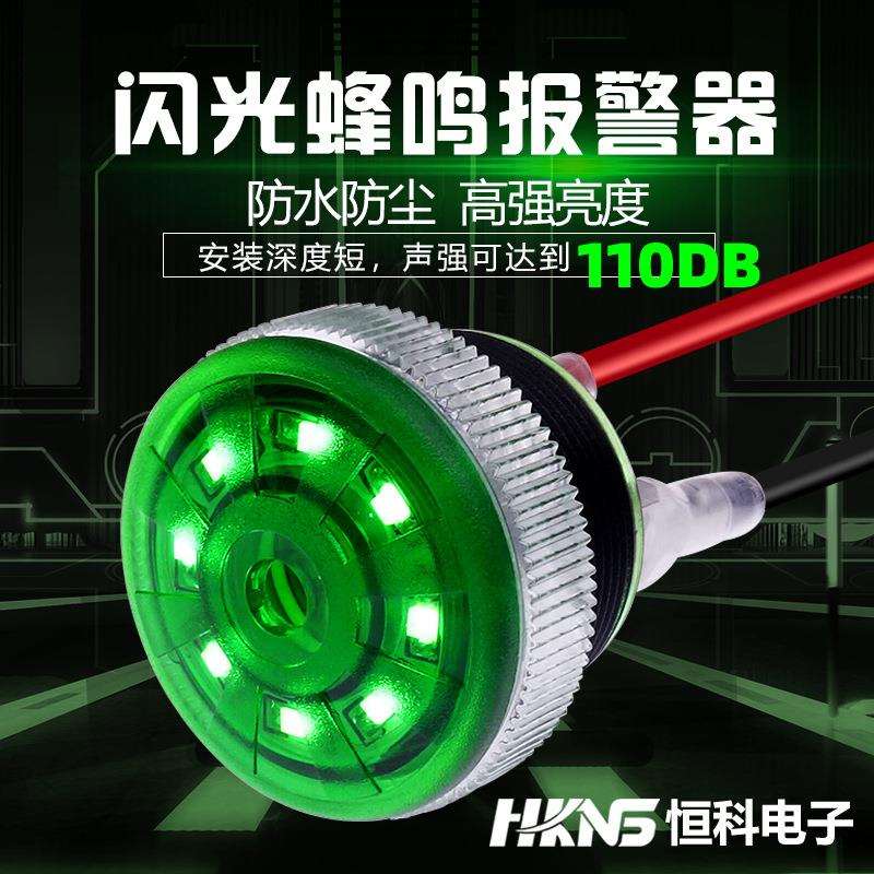 带灯超亮防水蜂鸣报警器直径30mm船用12V24V断续发声警报器