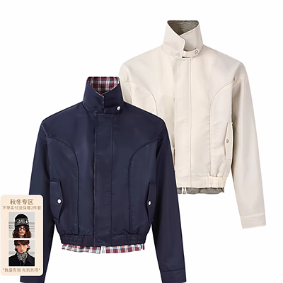 KREATE王一博沈月同款「画家」格纹哈灵顿夹克老钱千鸟格立领外套