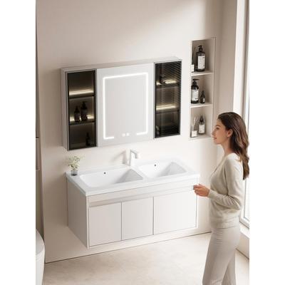 瓷琥新款浴室柜陶瓷一体双盆卫生间实木卫浴柜洗漱台脸盆柜组合镜