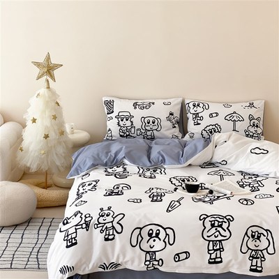 富山商店 x Succulency 简约可爱沙滩黑白色系床上全棉四件套