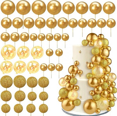 金色蛋糕装饰球套装金珠透明泡泡球金闪球插件生日派对烘焙摆件