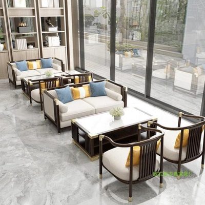 售楼处洽谈沙发组合新中式酒店大堂休闲接待轻奢沙发茶几会所桌椅