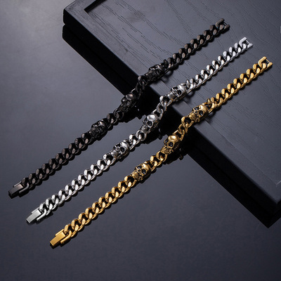 欧美潮流钛钢骷髅手链