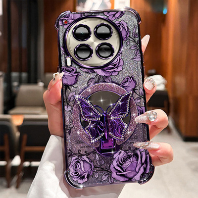 传音 TecnoCamon30 手机壳 tecnocamon30 高级感磁吸支架玫瑰印花明星同款闪粉磁吸支架高透轻奢简约保护壳