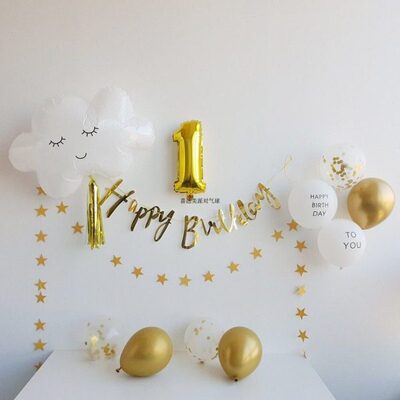 宝宝 周岁 100 Days 30 Days 生日背景布置 生日云气球花拉旗