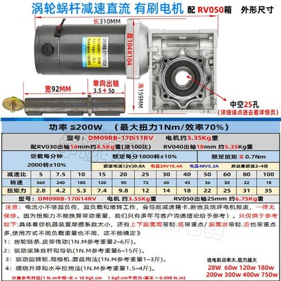 ~转调正反12v24v48v750w涡有电机直流减速蜗杆蜗轮xcdq28w刷速