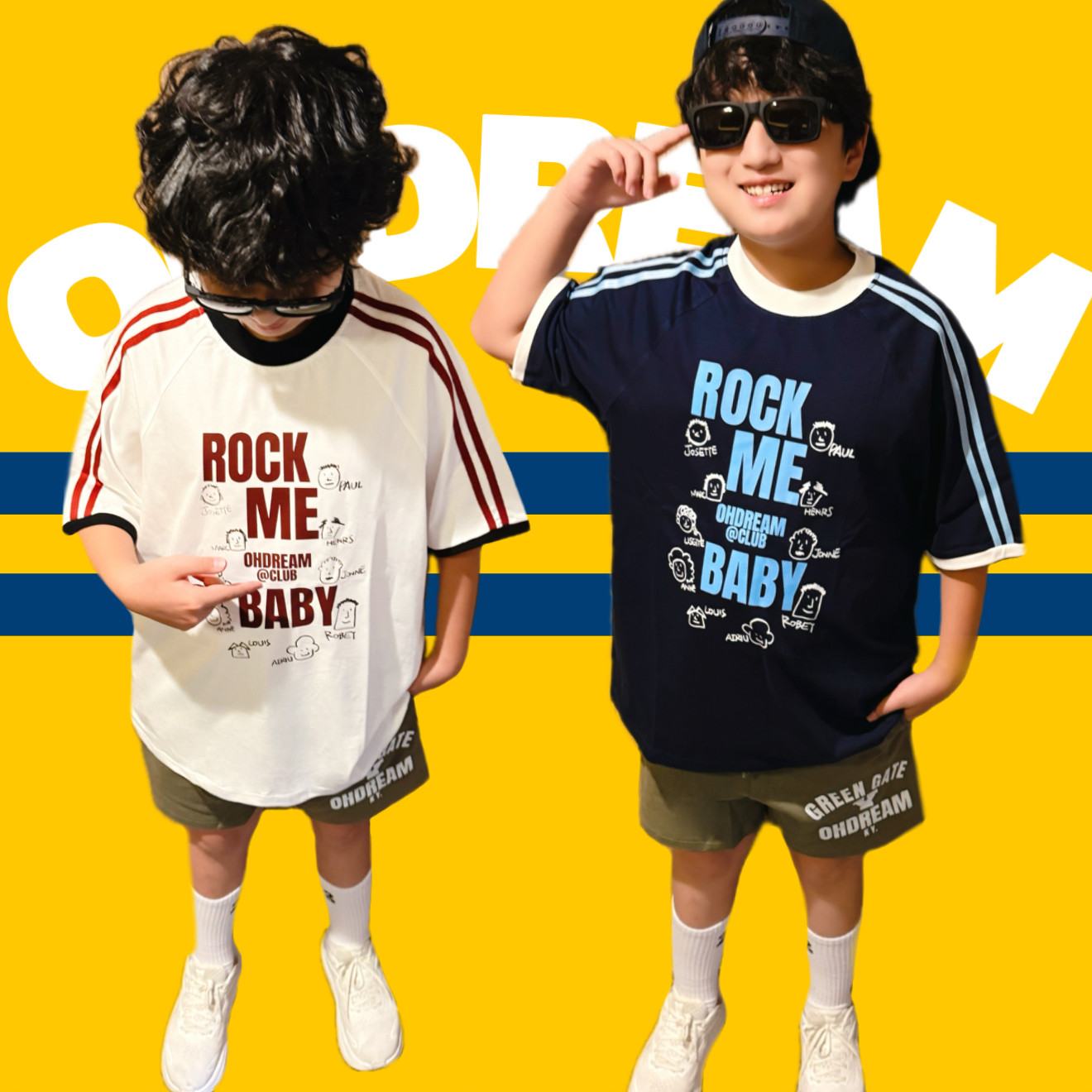 OHDREAM童装复古双杠设计rockme涂鸦男女童亲子T