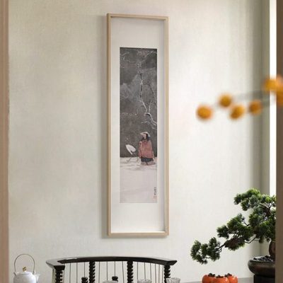 半庭x成军 新中式竖版禅意玄关装饰画黑白实木框茶室挂画人物壁画