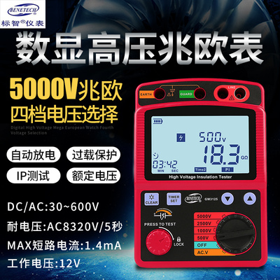 正品标智GM3125 绝缘电阻测试仪 GM3123数字高压兆欧表500V~5000V