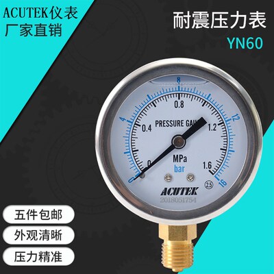 ACUTEK耐震压力表YN60 1.6mpa M14*1.5油压 液压 抗震 防震压力表