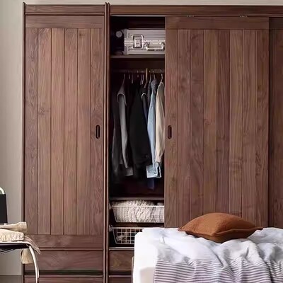 三马家具 碧玉台 北美黑胡桃木衣柜全实木推拉门衣橱卧室储物柜