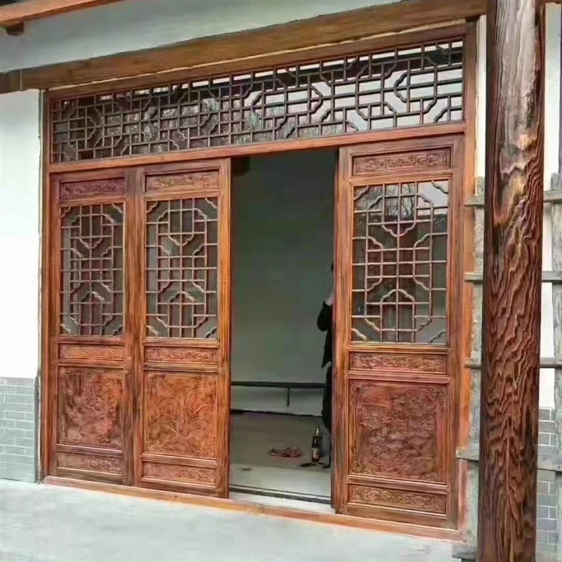 复古窑洞门门老旧木门庭院对门镂空实木大门格门
