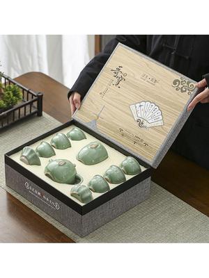 哥窑茶具套装家用轻奢中式高档陶瓷礼品茶壶功夫茶杯礼盒装
