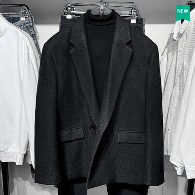 柜859!秋冬新款羊毛混纺休闲西装简约男士宽松毛呢外套9621785