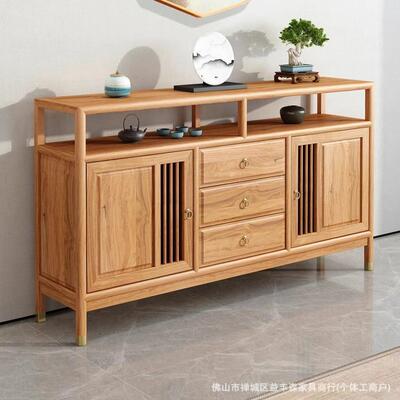 新式餐边柜玄关柜酒茶水柜黑客厅柜4552实木靠墙柜榆木储中物胡桃