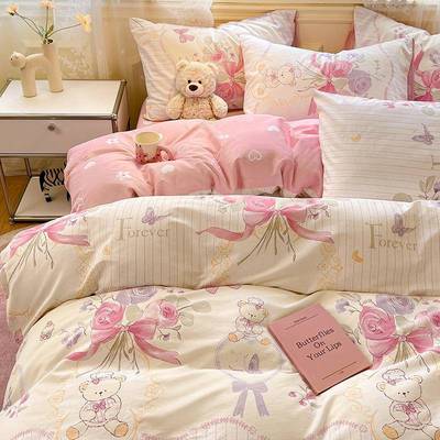秋冬纯季棉床四件套新全款棉上女床品粉被套宿舍床单EX241212人床