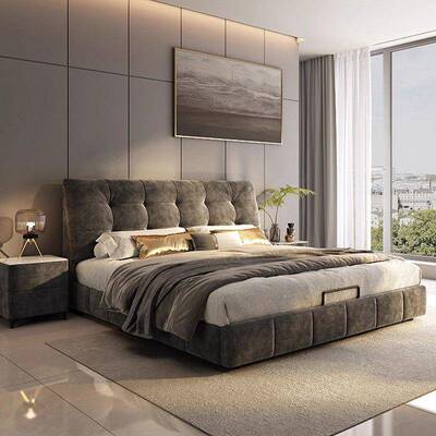 现代简约大黑熊雪尼SMQ主尔艺床卧意小式屉户型抽双人新婚床