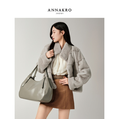 【流金时代】玖姿安娜蔻千金风仿水貂皮草立领外套女2025冬季新款