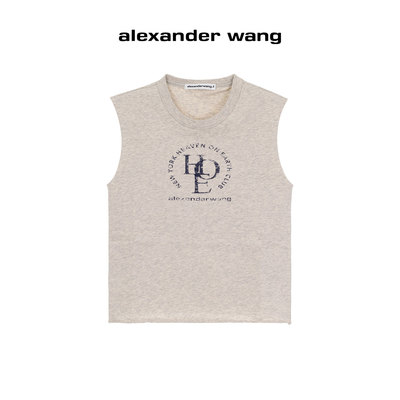 Alexander Wang亚历山大王 棉质logo印花无袖背心女士休闲打底衫
