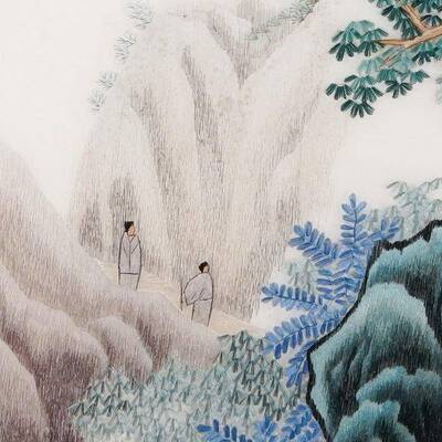 工刺绣手远眺新中式圆形高端成客品装饰画书8892远眺房玄关厅办公