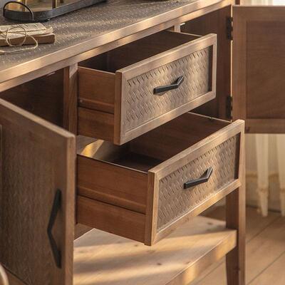 332古美式复实木边餐柜别墅民宿入户门厅玄柜客厅沙关发边柜茶水