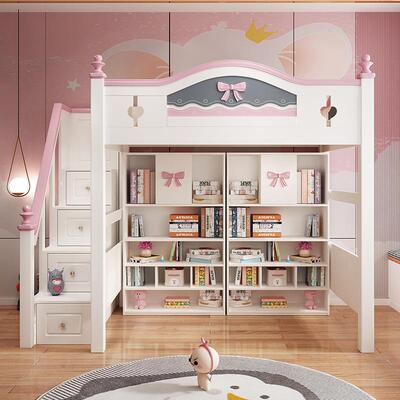 上床下女高架床小户型桌双层床儿柜童上下床带书桌衣孩实KX-65613