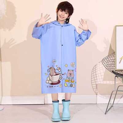 新潮TPV儿童雨衣男女儿童雨具小学生雨披带书包位透明大帽檐雨衣