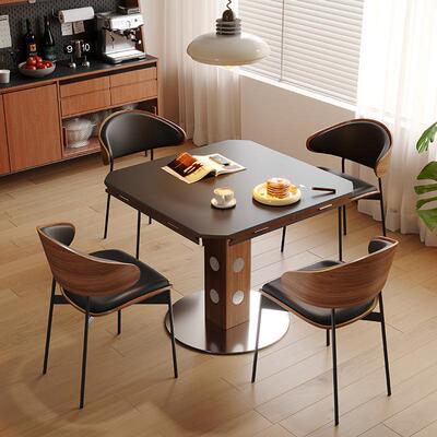 中古风岩餐桌可伸缩用家小户型实板木法CZ007式复古方圆变两用可