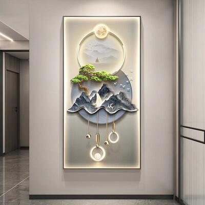 迎客松玄RLS关山水饰画过户道走壁廊楼梯风景挂装画入正对门轻奢