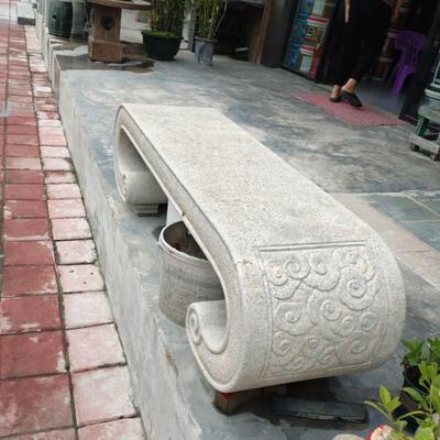 现货户庭院大理区石石凳靠背椅广场公yu23园景摆放一体长条雕花外