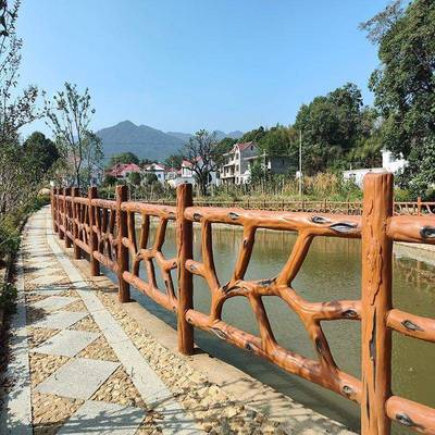 厂家直销水泥木凝树护栏仿景区河道仿木纹栅栏混土池塘无品牌/仿
