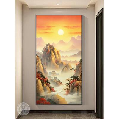 新中式X9376入户正门关装饰画喷绘山水国画玄竖版挂画走廊过对墙