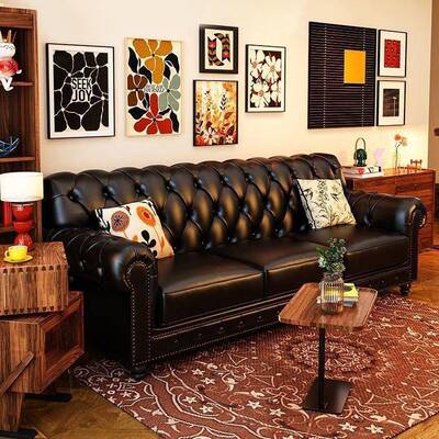 美式油高蜡皮复古客厅实木别墅家具法式沙发档欧美风大风沙BWL气