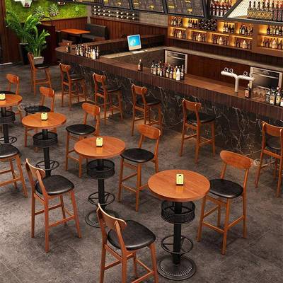 音餐厅桌椅JMS-A109木高脚乐吧台椅酒吧西实餐厅长条高桌吧台椅组