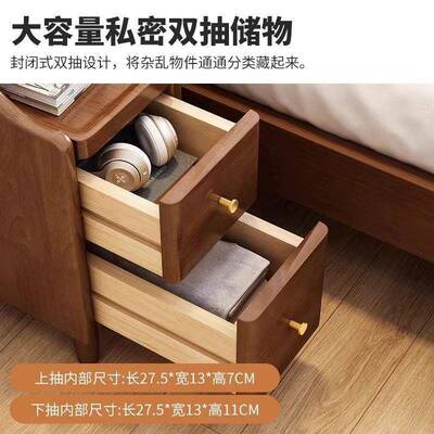 实木床头柜迷你缝小型卧窄室极床AFS边超窄夹收柜纳柜简约现代置