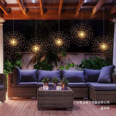 厂家太阳能一拖四烟花led铜线灯户外直防PVV水带销遥控悬式挂庭院