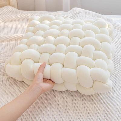 奶油风抱AFF12584枕纯色靠系枕沙发客厅睡垫午枕靠背垫编织靠沙发