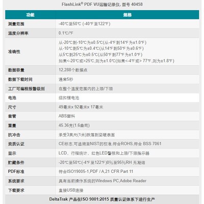 美国DeltaTRAK 40458 FlashLink PDF VU运输记录仪智能